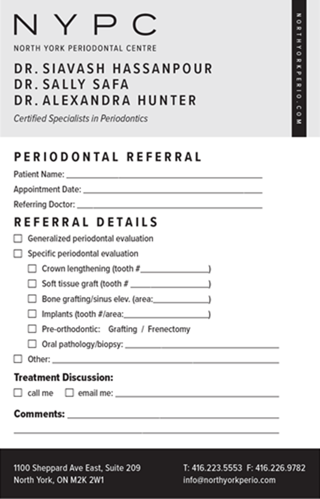 Referral Form North York Periodontal Centre Toronto Ontario